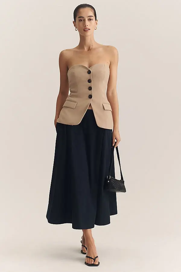 Maeve Cotton Pull-on Midi Skirt - Black