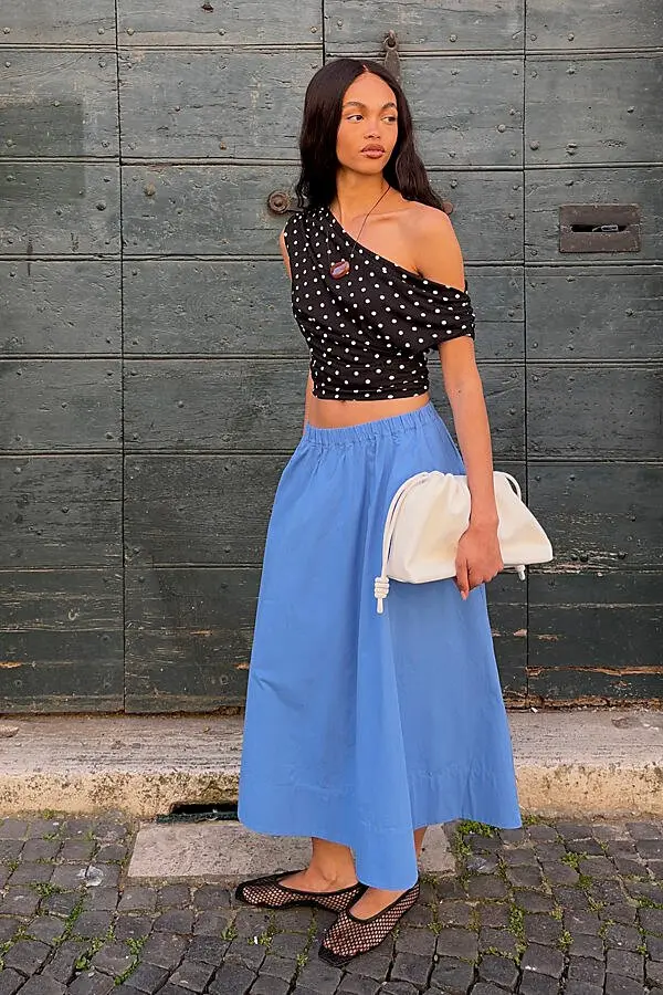 Maeve Cotton Pull-on Midi Skirt - Blue Bonnet
