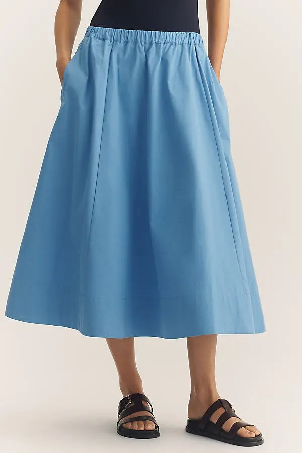 Maeve Cotton Pull-on Midi Skirt - Blue Bonnet