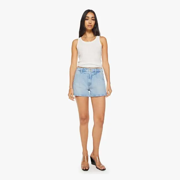 MOTHER The Pleated Rambler Prep Shorts Fringe Benefits - Light Blue