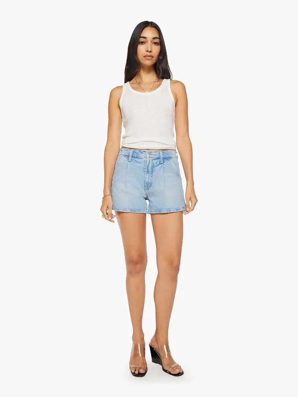 MOTHER The Pleated Rambler Prep Shorts Fringe Benefits - Light Blue