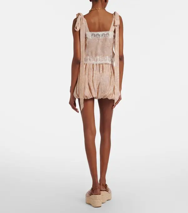 Chloé Floral Pleated Silk Charmeuse Shorts - Pink