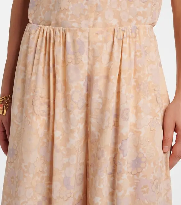 Chloé Floral Silk Wide-leg Ruffle Pants - Pink