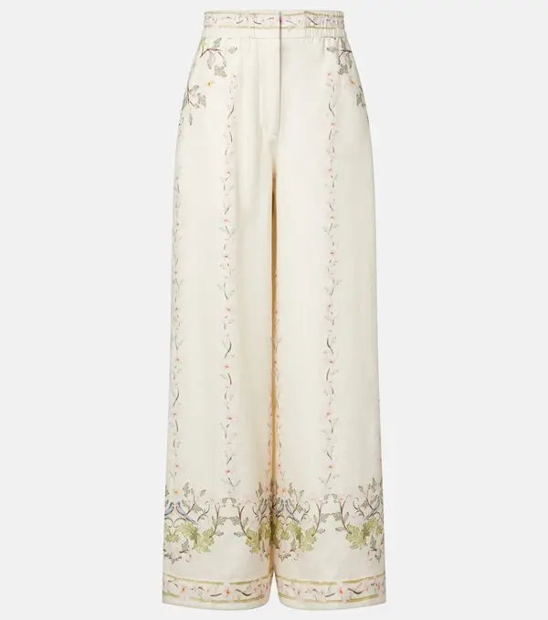Agua Bendita Floral Linen Wide-leg Pants - White