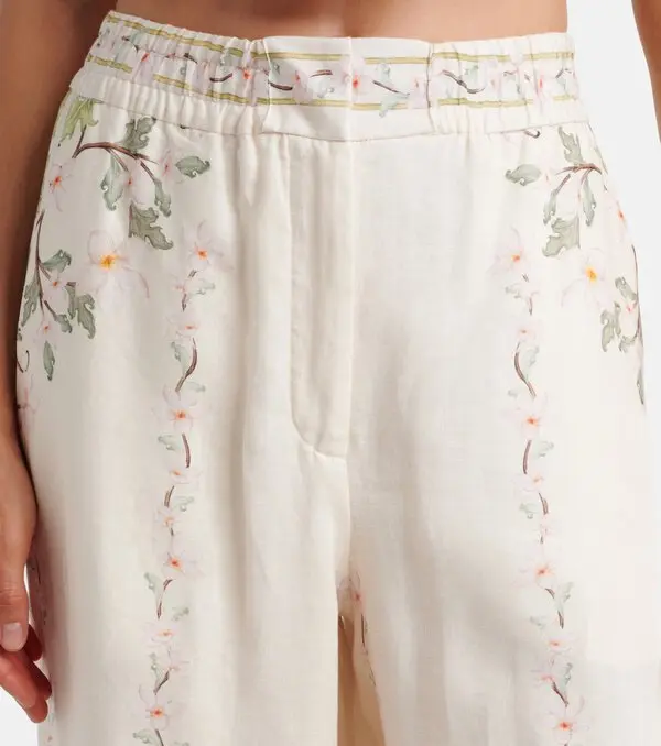 Agua Bendita Floral Linen Wide-leg Pants - White
