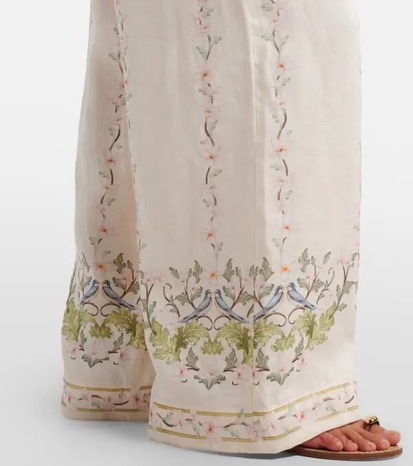 Agua Bendita Floral Linen Wide-leg Pants - White