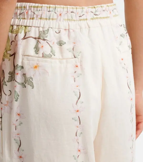 Agua Bendita Floral Linen Wide-leg Pants - White