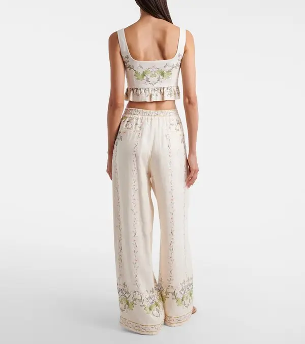 Agua Bendita Floral Linen Wide-leg Pants - White