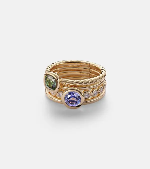David Yurman 18kt Yellow Mercer Ring With Tourmaline, Tanzanite, And Diamonds - Gold