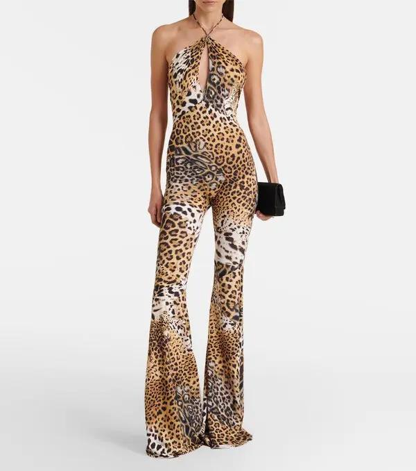 Roberto Cavalli Jaguar-print Jersey Jumpsuit - Multicoloured