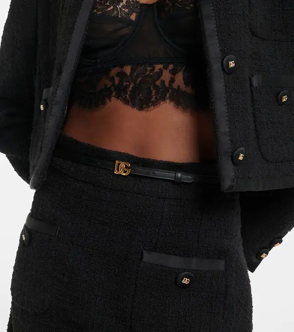 Dolce & Gabbana Skinny Leather Belt With Gold Tone Logo - Black