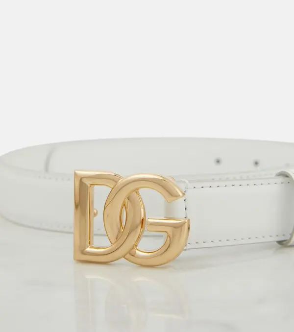 Dolce & Gabbana Skinny Leather Belt With Dg Logo - White