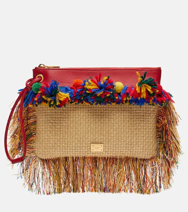 Dolce & Gabbana Fringed Raffia-effect Pouch - Multicoloured