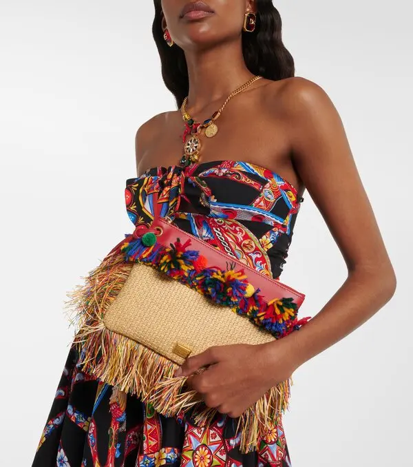 Dolce & Gabbana Fringed Woven Pouch - Red