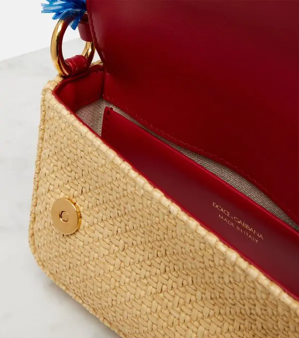 Dolce & Gabbana Small Raffia Crossbody Bag With Multicolor Fringe And Dg Logo