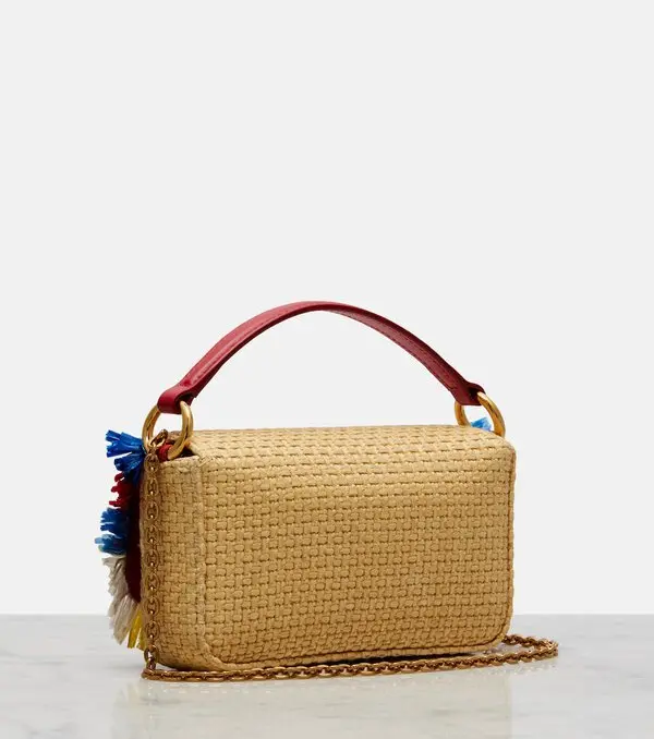 Dolce & Gabbana Small Raffia Crossbody Bag With Multicolor Fringe And Dg Logo