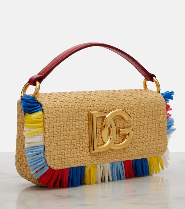 Dolce & Gabbana Small Raffia Crossbody Bag With Multicolor Fringe And Dg Logo - Multicoloured