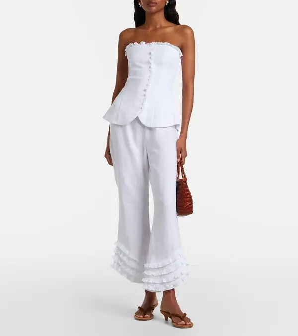 Posse Florence Ruffled Linen Top - White