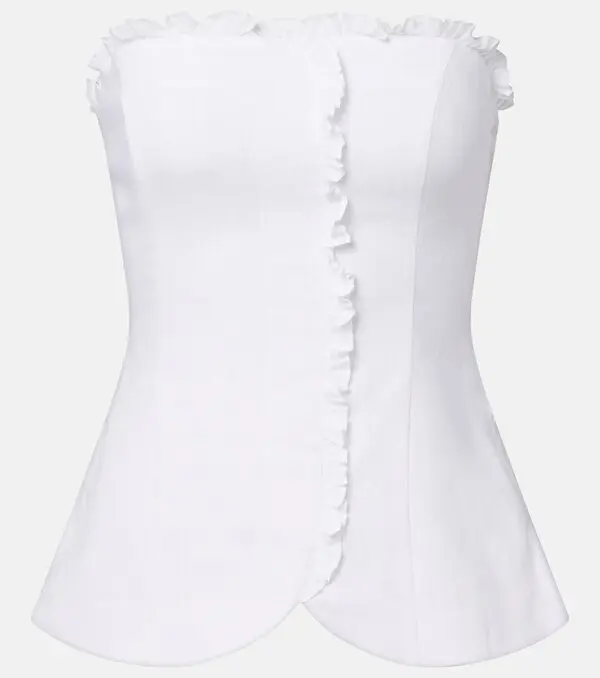 Posse Florence Ruffled Linen Top - White