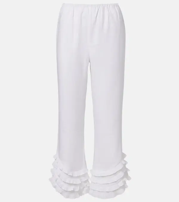 Posse Florence Ruffled Linen Wide-leg Pants - White