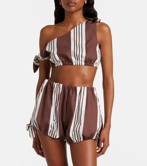 Posse Rosie Striped Cotton Shorts - Brown