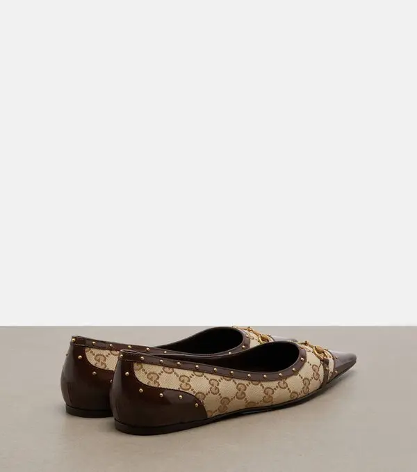 Gucci Savoy Horsebit Gg Canvas Ballet Flats - Brown