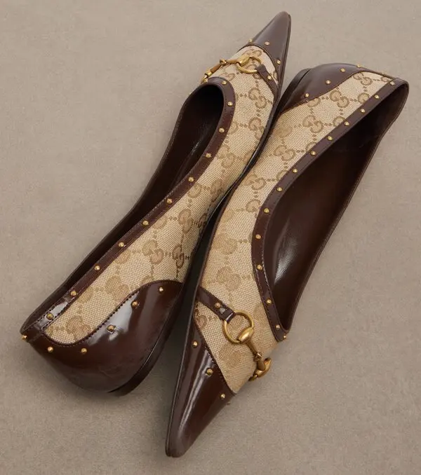 Gucci Savoy Horsebit Gg Canvas Ballet Flats - Brown