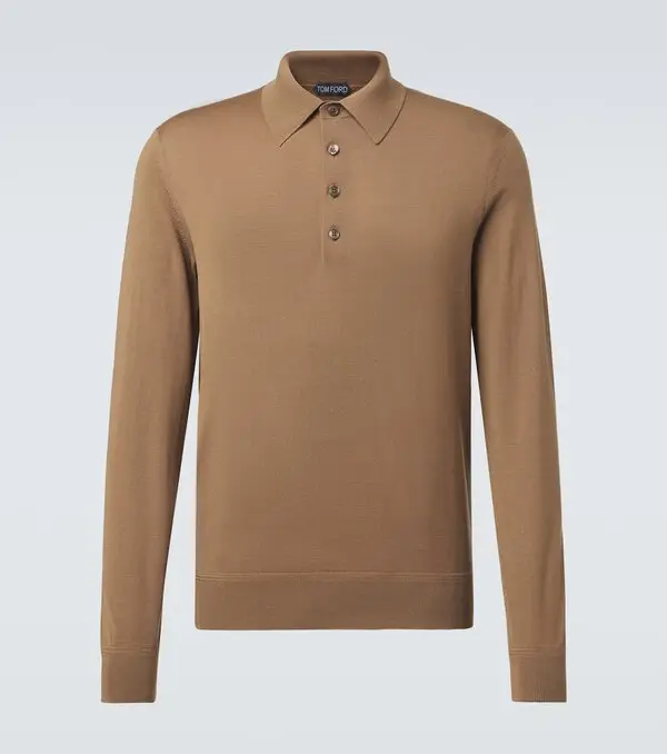 TOM FORD Wool Gauge Polo Sweater - Brown