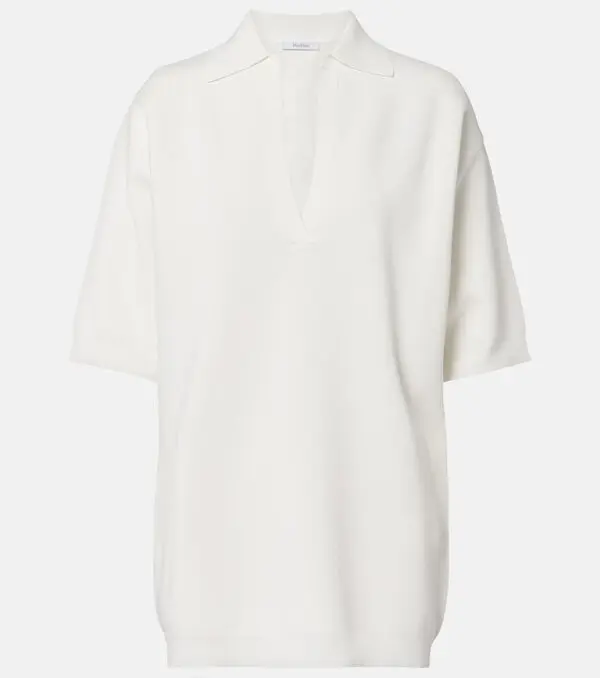 Max Mara Knitted V-neck Top With Ribbed Hem And Cuffs - White