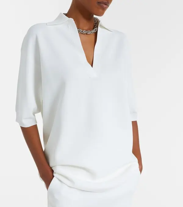 Max Mara Knitted V-neck Top With Ribbed Hem And Cuffs