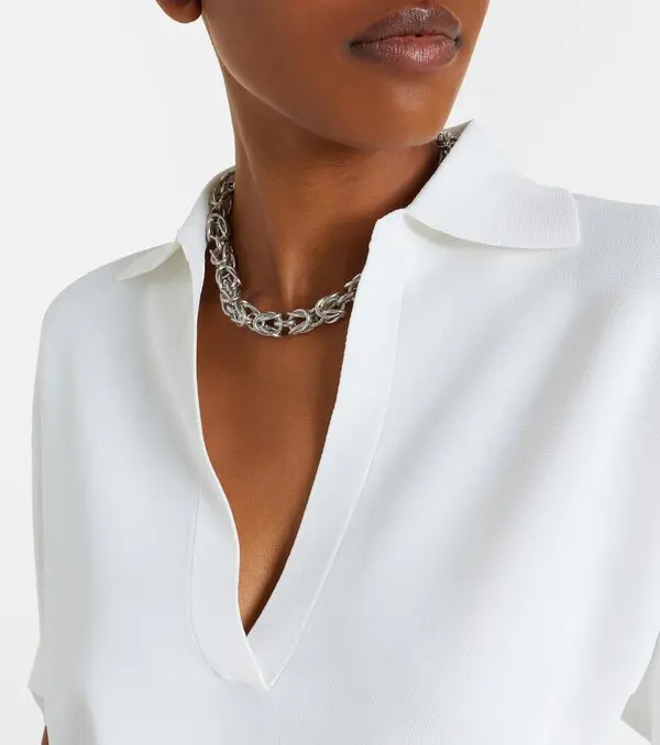 Max Mara Knitted V-neck Top With Ribbed Hem And Cuffs