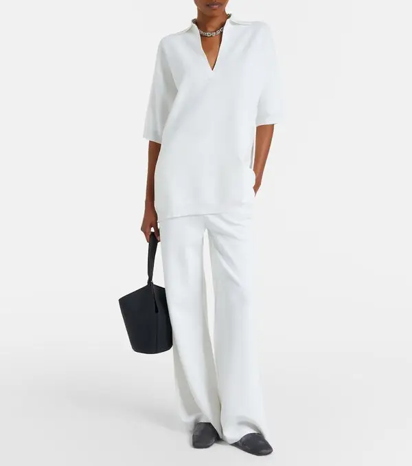 Max Mara Knitted V-neck Top With Ribbed Hem And Cuffs