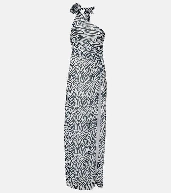 BANANHOT Louise Zebra-print One-shoulder Maxi Dress - Black