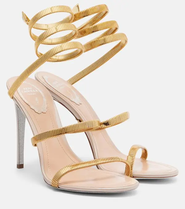 Rene Caovilla Juniper Embellished Ankle Wrap Sandals - Gold