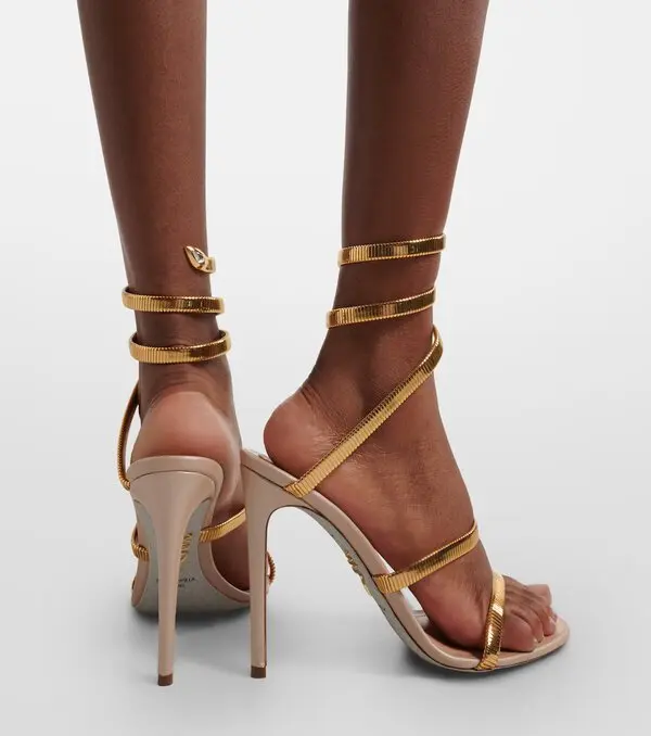 Rene Caovilla Juniper Embellished Ankle Wrap Sandals - Gold