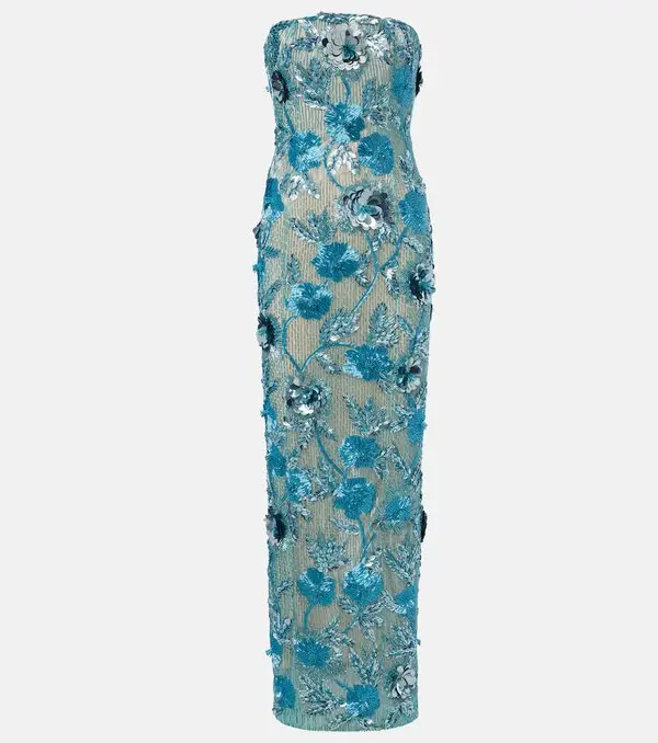 Rachel Gilbert Pierre Embellished Bustier Gown - Blue
