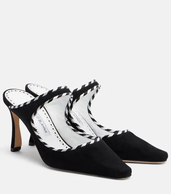 Manolo Blahnik Pura Suede Mules - Black