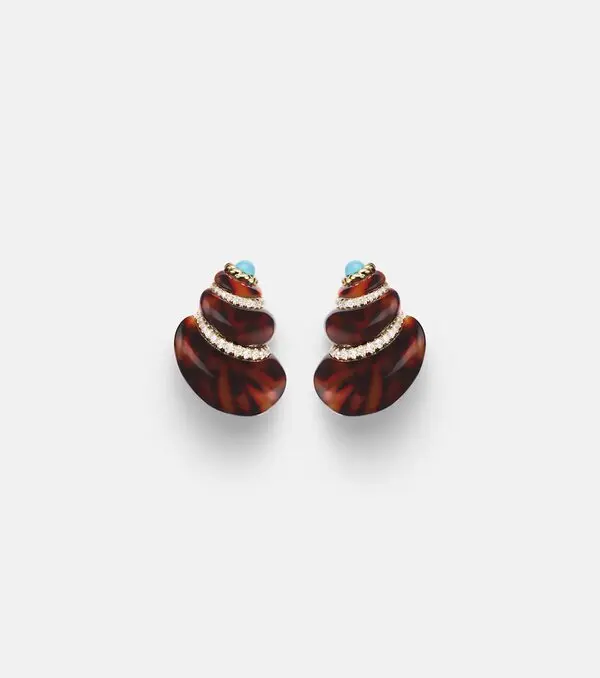 Yvonne Léon Coquillage Earrings With Diamonds And Turquoise - Gold