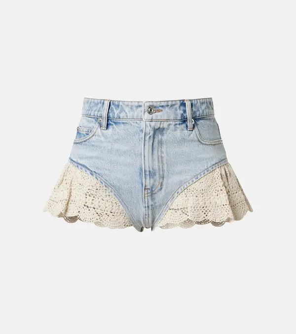 FRAME Crochet Denim Shorts - Blue