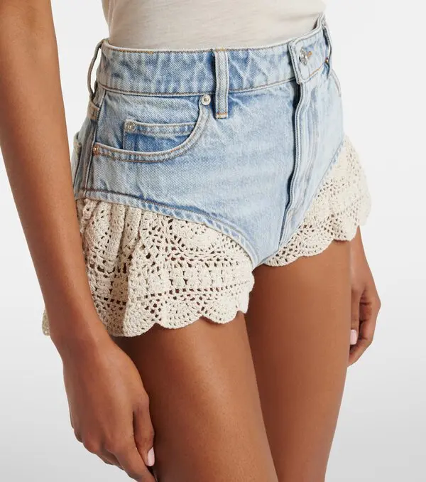 FRAME Crochet Denim Shorts