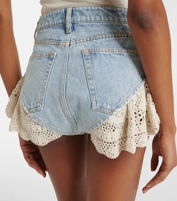 FRAME Crochet Denim Shorts