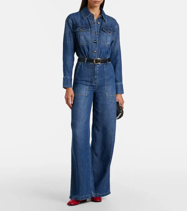 SELF-PORTRAIT Belted Denim Jumpsuit