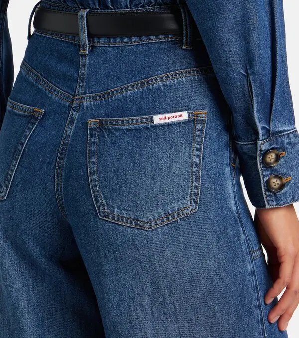 SELF-PORTRAIT Belted Denim Jumpsuit