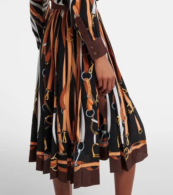 Gucci Printed Silk Shirt Dress With Tie Neck - Brown