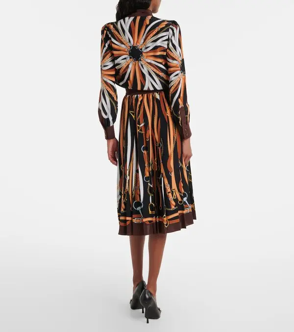 Gucci Printed Silk Shirt Dress With Tie Neck - Brown