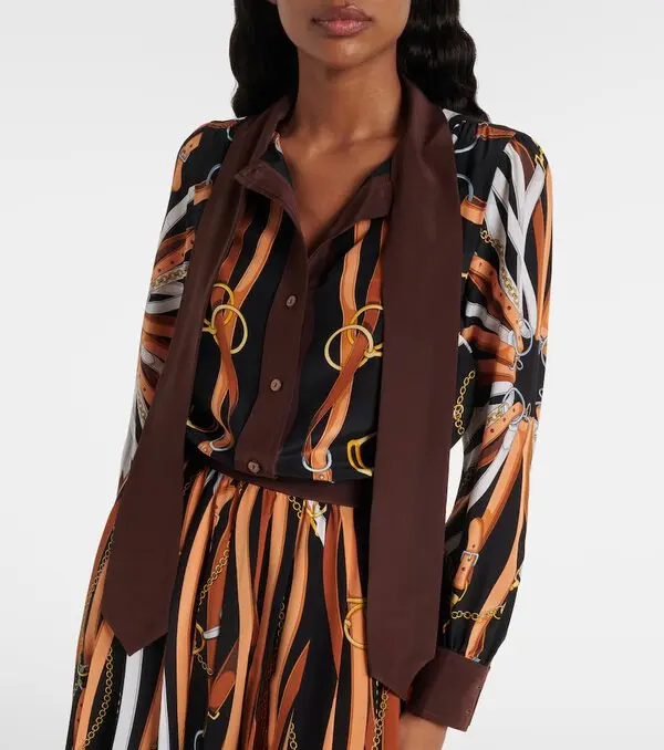 Gucci Printed Silk Shirt Dress With Tie Neck - Brown