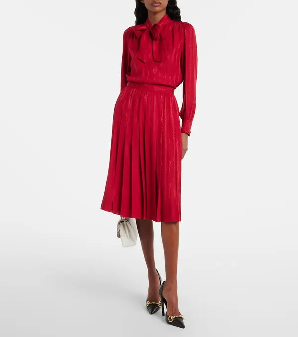 Gucci Interlocking G Silk Jacquard Midi Skirt - Red