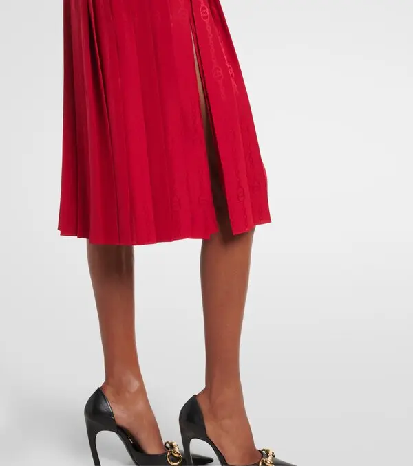 Gucci Interlocking G Silk Jacquard Midi Skirt - Red