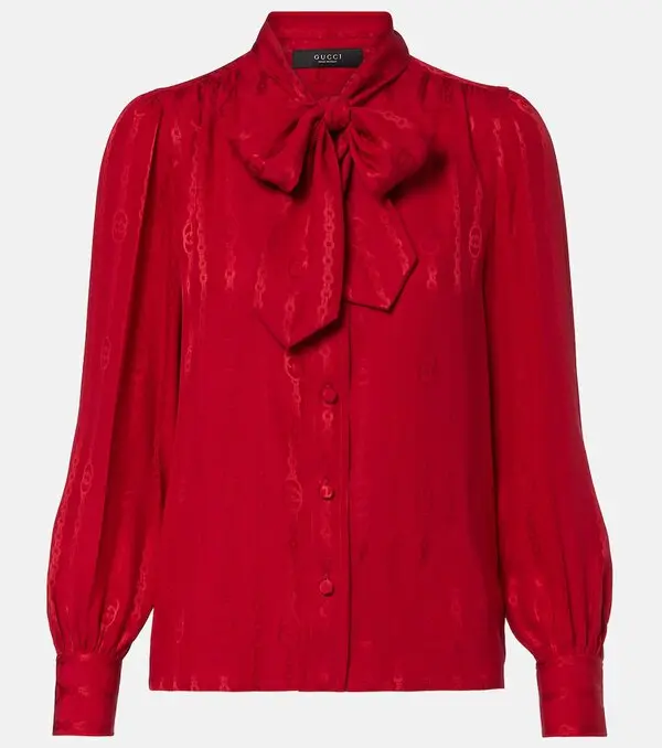 Gucci Interlocking G Silk Jacquard Blouse - Red