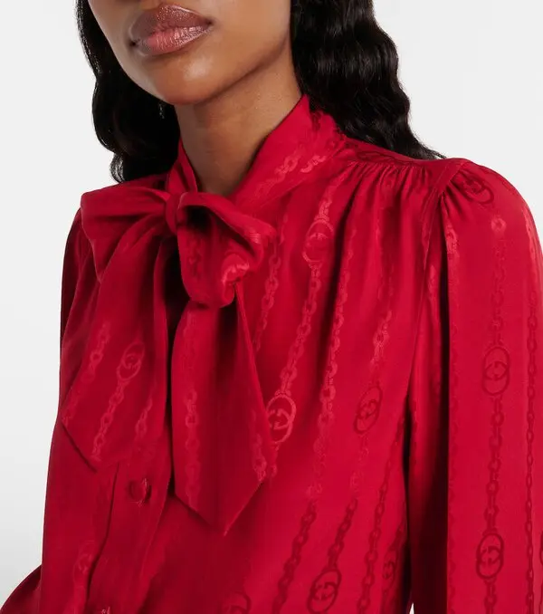Gucci Interlocking G Silk Jacquard Blouse